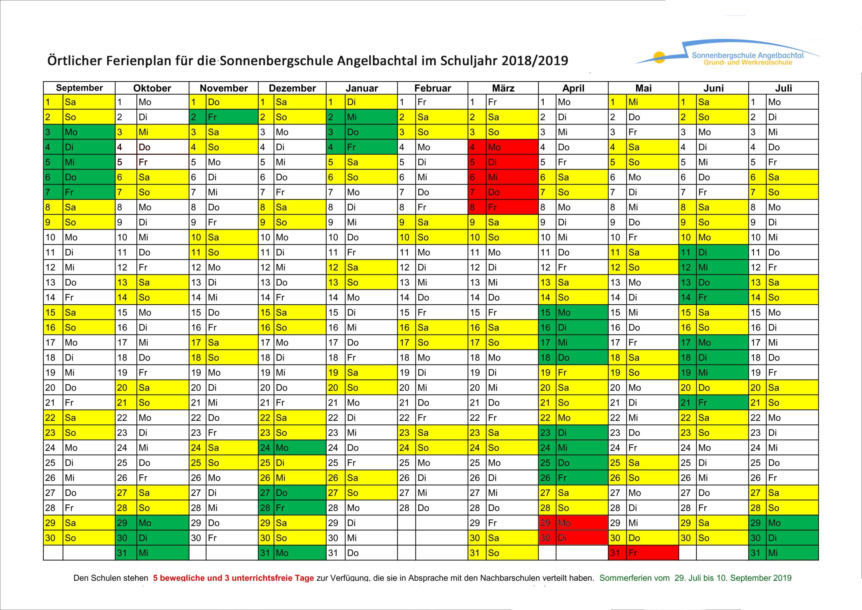 Sonnenbergschule Angelbachtal - Ferienplan